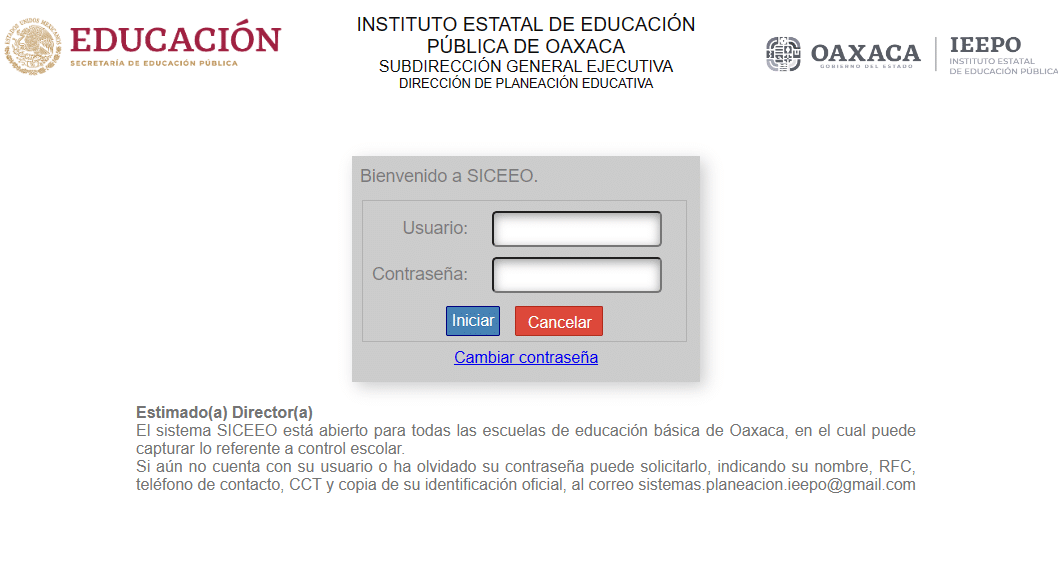Control Escolar SICEEO del Estado de Oaxaca: Acceso